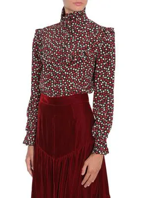 Saint Laurent Stand Up Collar Blouse - Black