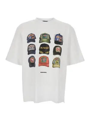 Dsquared2 White T-shirt With Front Print And Logo Detail On The Back In Cotton For - Multicolor