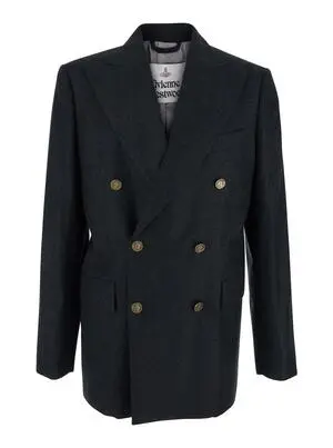 VIVIENNE WESTWOOD Grey Double-breasted Jacket With Wide Peak Lapels In Wool - Multicolor