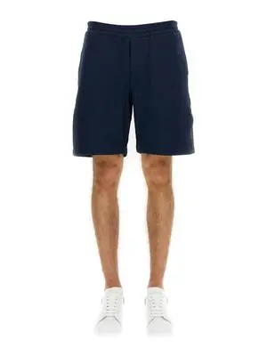 Alexander McQueen Bermuda Shorts With Selvedge Logo Band - Blue