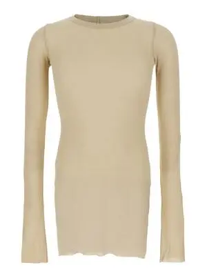 Rick Owens Beige T-shirt With Ribbed Design And Round Neck In Viscose And Silk Blend - Cream