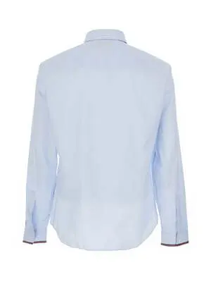 Gucci Light Blue Shirt With Classic Collar And Web Cuffs For