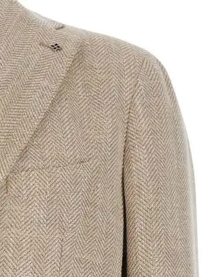 Tagliatore Beige Single-breasted Jacket With Notched Revers In Wool For