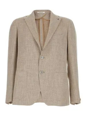 Tagliatore Beige Single-breasted Jacket With Notched Revers In Wool For - Cream