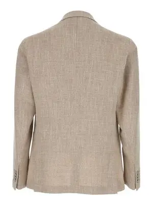 Tagliatore Beige Single-breasted Jacket With Notched Revers In Wool For - Cream