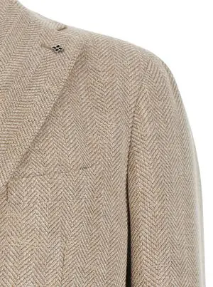 Tagliatore Beige Single-breasted Jacket With Notched Revers In Wool For - Cream