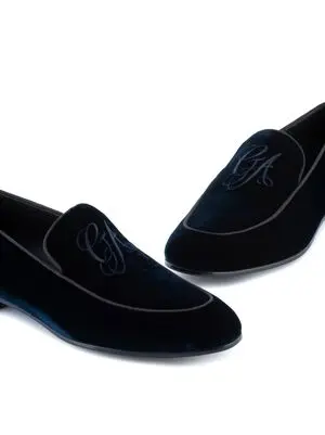 Giorgio Armani Embroidered Logo Velvet Loafers