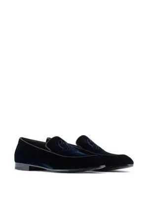 Giorgio Armani Embroidered Logo Velvet Loafers