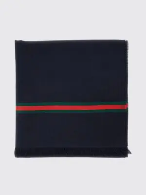 Gucci Striped Wool And Silk Blend Scarf - Blue