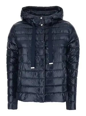Herno Blue Hooded Puffer Jacket With Drawstring And Logo Detail On Drawstring In Tech Fabric For - Multicolor
