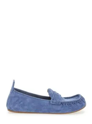 Acne Studios Blue Loafers With Almond Toe And Pull-tab At The Heel In Suede - Multicolor
