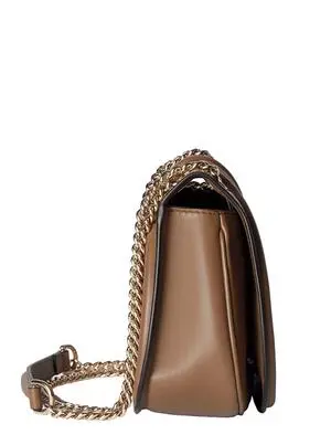Gucci Handbag With Double G Plaque On The Front And Adjustable And Removable Chain-link Shoulder Strap In Suede - Brown