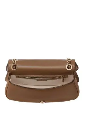 Gucci Handbag With Double G Plaque On The Front And Adjustable And Removable Chain-link Shoulder Strap In Suede - Brown
