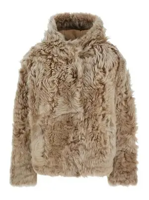 YVES SALOMON Beige Fur Coat With Fixed Hood And Hidden Fastening In Fur - Multicolor