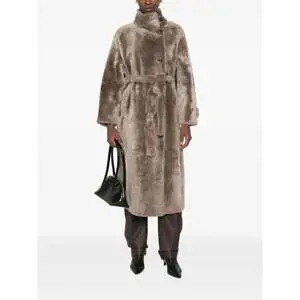 Brunello Cucinelli Shearling Belted Coat - Cream