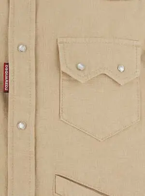 Dsquared2 Beige Jacket With Classic Collar And Applied Pockets In Cotton For