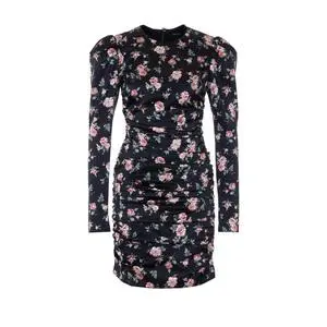 Dolce & Gabbana Vintage Rose Print Draped Dress - Black