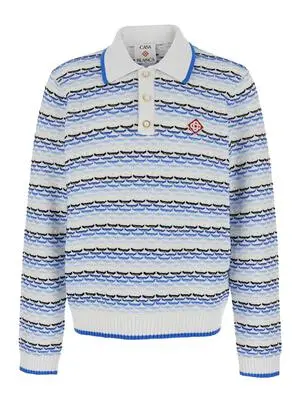 Casablanca Blue Polo With Logo Embroidery On The Front And All-over Stripes In Cotton - Multicolor