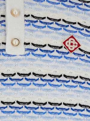 Casablanca Blue Polo With Logo Embroidery On The Front And All-over Stripes In Cotton - Multicolor
