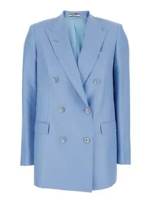 Tagliatore Double-breasted 'jasmine' Jacket With Peak Revers And Jewel Buttons In Wool Blend For - Blue