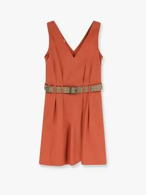 Brunello Cucinelli Mini Dress With Belt - Orange