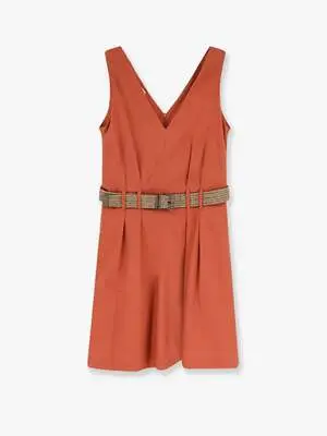 Brunello Cucinelli Mini Dress With Belt - Orange