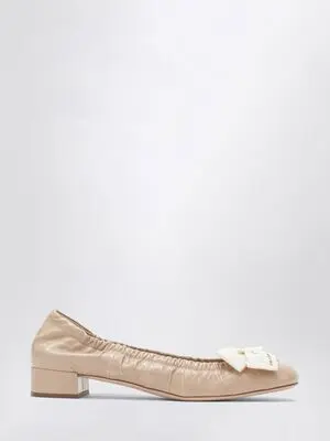 Prada Gathered Leather Ballerina - Cream