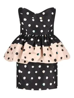 Fendi Falena Dots-print Taffeta Bustier Dress - Black