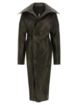 Rick Owens Dracucollar Belted Leather Coat - Black