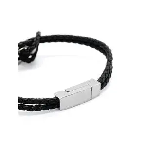 FERRAGAMO Braided Calf Leather Gancini Bracelet - Black
