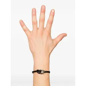 FERRAGAMO Braided Calf Leather Gancini Bracelet - Black