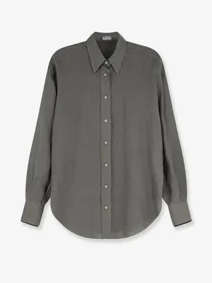 Brunello Cucinelli Linen Shirt With Monili Detail - Brown