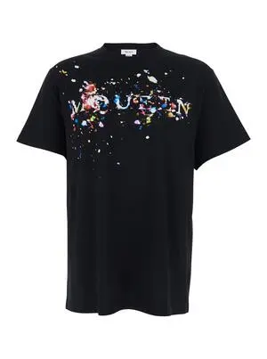 Alexander McQueen Black Crewneck T-shirt With Print On The Front In Cotton - Multicolor