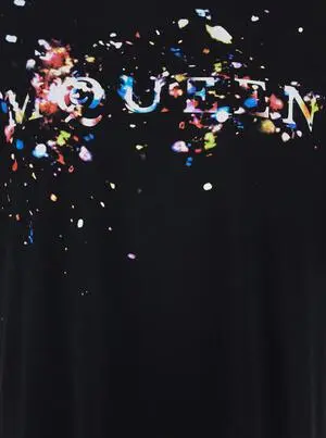 Alexander McQueen Black Crewneck T-shirt With Print On The Front In Cotton - Multicolor