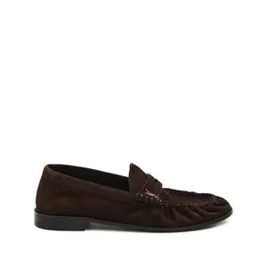 Saint Laurent Suede Cassandre Loafers - Brown