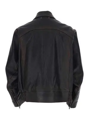 GOLDEN GOOSE Brown Jacket With Classic Collar And Aged Effect In Leather