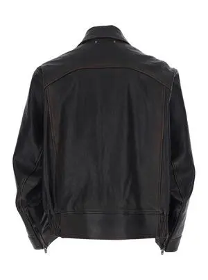 GOLDEN GOOSE Brown Jacket With Classic Collar And Aged Effect In Leather - Multicolor