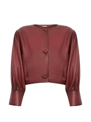 Chloé Cropped Collarless Jacket In Plongé Nappa Leather - Brown