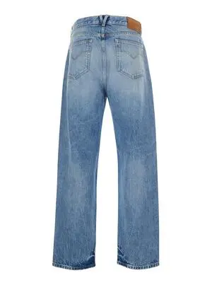 Versace Light Blue Jeans With Logo Patch On The Back And Faded Effect In Denim For