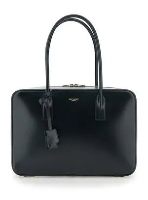 Saint Laurent Shoulder Bag With Logo Lettering On The Front And Keychain Detail In Leather - Black