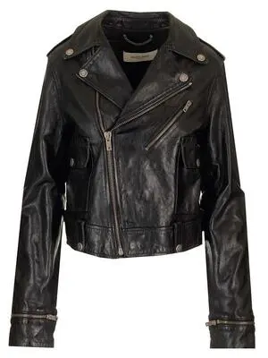 GOLDEN GOOSE GOLDEN GOOSE Vintage-Effect Leather Biker Jacket