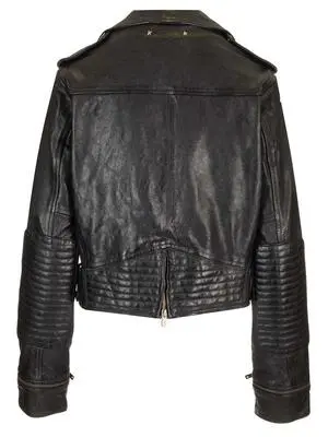 GOLDEN GOOSE Vintage-effect Leather Biker Jacket - Black