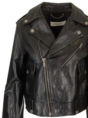 GOLDEN GOOSE Vintage-effect Leather Biker Jacket - Black