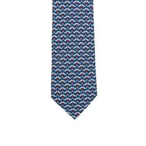FERRAGAMO Silk Geometric Pattern Neck Ties - Blue