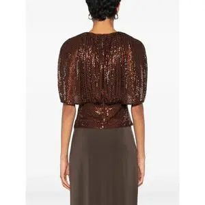 SELF-PORTRAIT Sequin Embellished Round Neck Cape Sleeve Blouse
