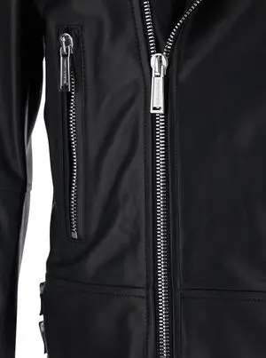 Dsquared2 Black Jacket With Three Zip Pockets In Leather For