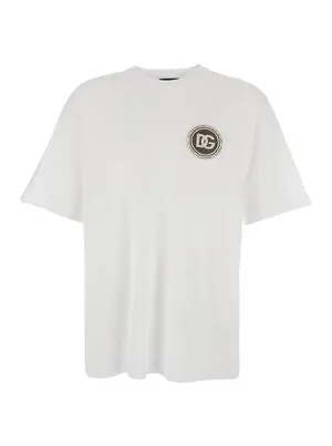 Dolce & Gabbana Crew Neck T-shirt With Logo Embroidery On The Front In Cotton For - White