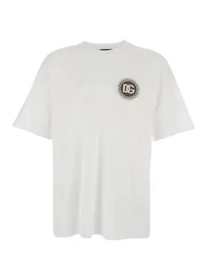 Dolce & Gabbana Crew Neck T-shirt With Logo Embroidery On The Front In Cotton For - White