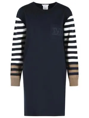 Max Mara Cotro 'velo' Dress In Navy Virgin Wool