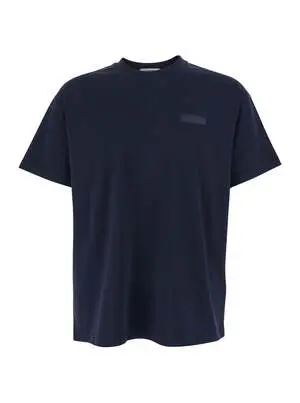 Givenchy Blue Crew Neck T-shirt With Chest Logo Patch In Cotton - Multicolor